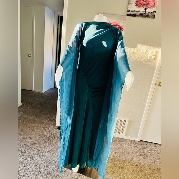 Dresses | Teal Blue Cloak Sleeve Caot And Ruched Side Dressunwear And ...